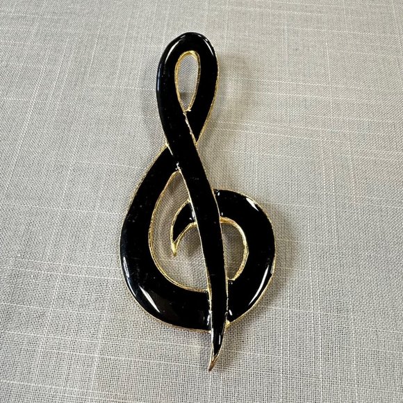 Jewelry Vintage Large Treble Clef Black Enamel Gold Tone Pin Poshmark